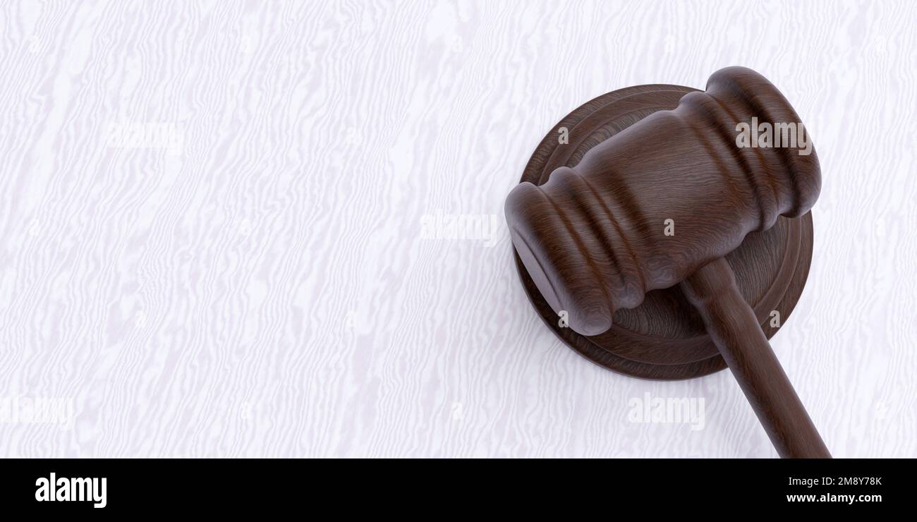 Judgment authority concept. Wooden judge gavel on empty white wood ...