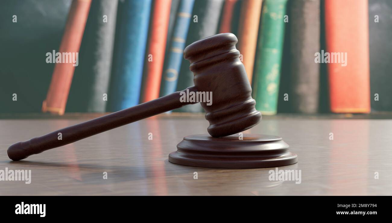 Wooden judge gavel on different law book background. Lawyer office ...