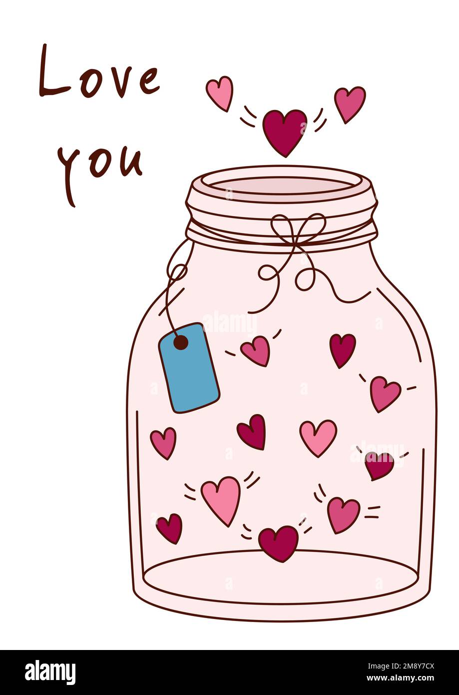 Valentine's Day greeting card with a jar and hearts. Vector ...