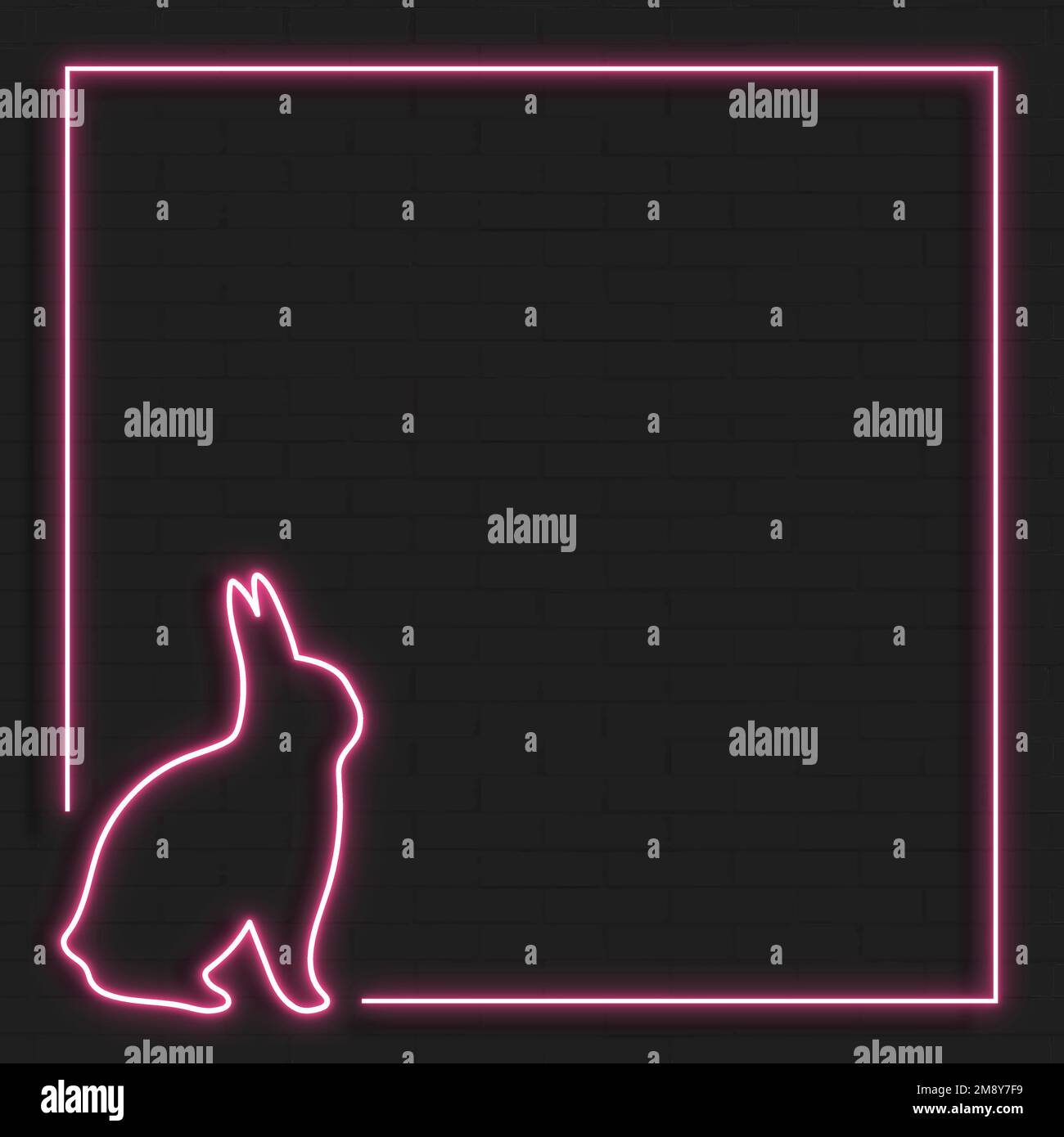 Pink Easter bunny neon frame on black background vector Stock Vector ...