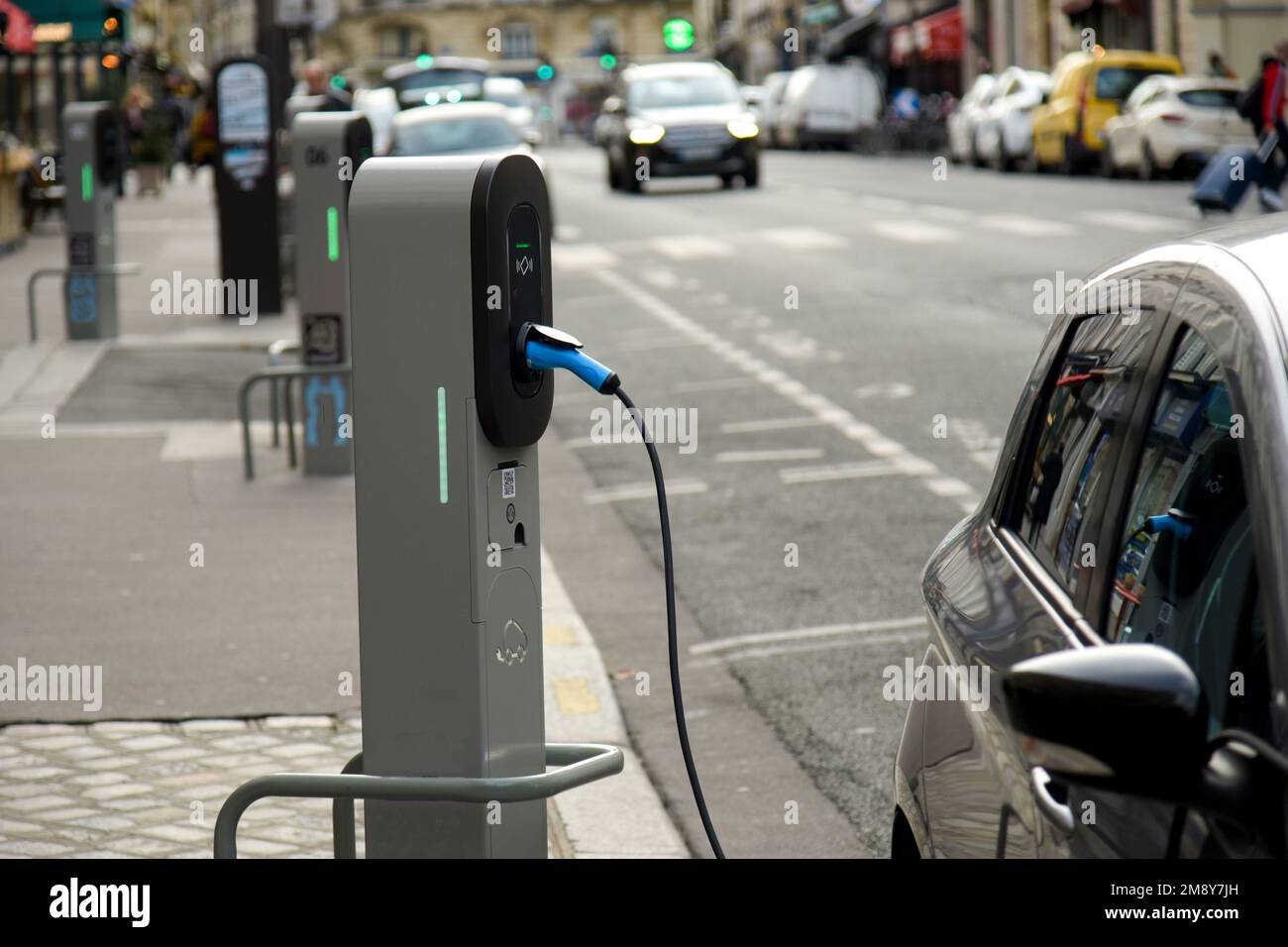PARIS - FRANCE - JANUARY 2022: view of an electric car charging station ...