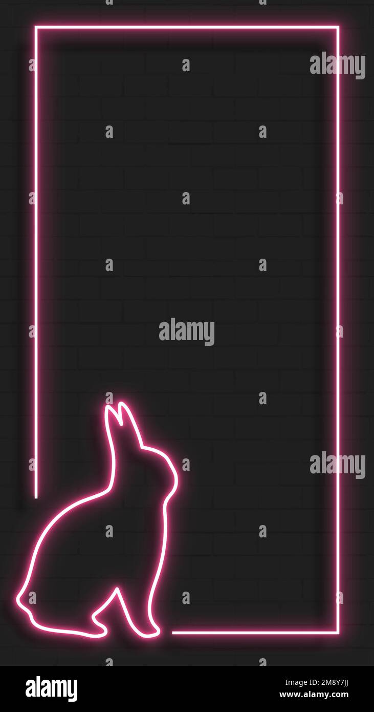 Pink Easter bunny neon frame on black background vector Stock Vector ...