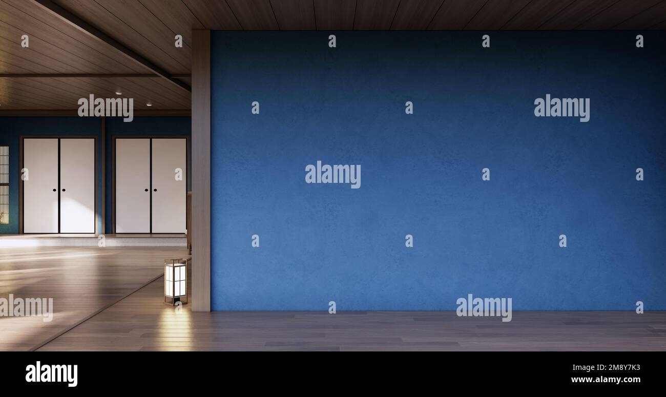 Cleaning room, Modern room empty blue wall on tiles floor Stock Photo ...