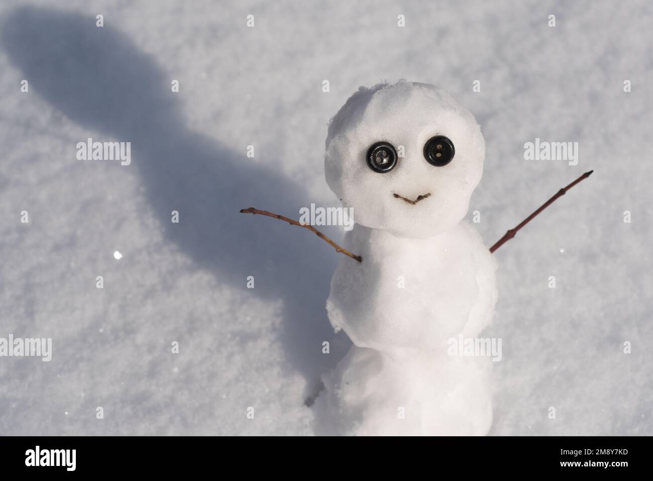 Snow man isolated on snow background. Christmas Greeting Card with ...