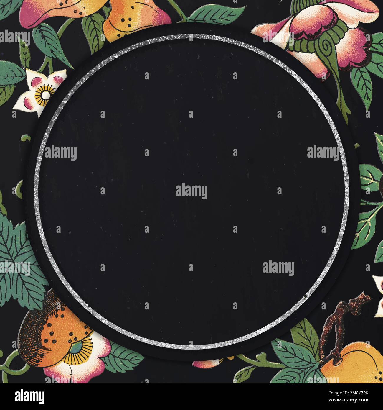 Glittery silver floral round frame vector Stock Vector Image & Art - Alamy