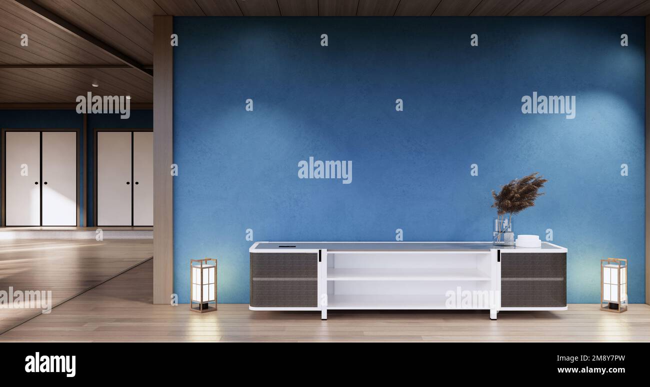 Cleaning room, Modern room empty blue wall on tiles floor Stock Photo ...