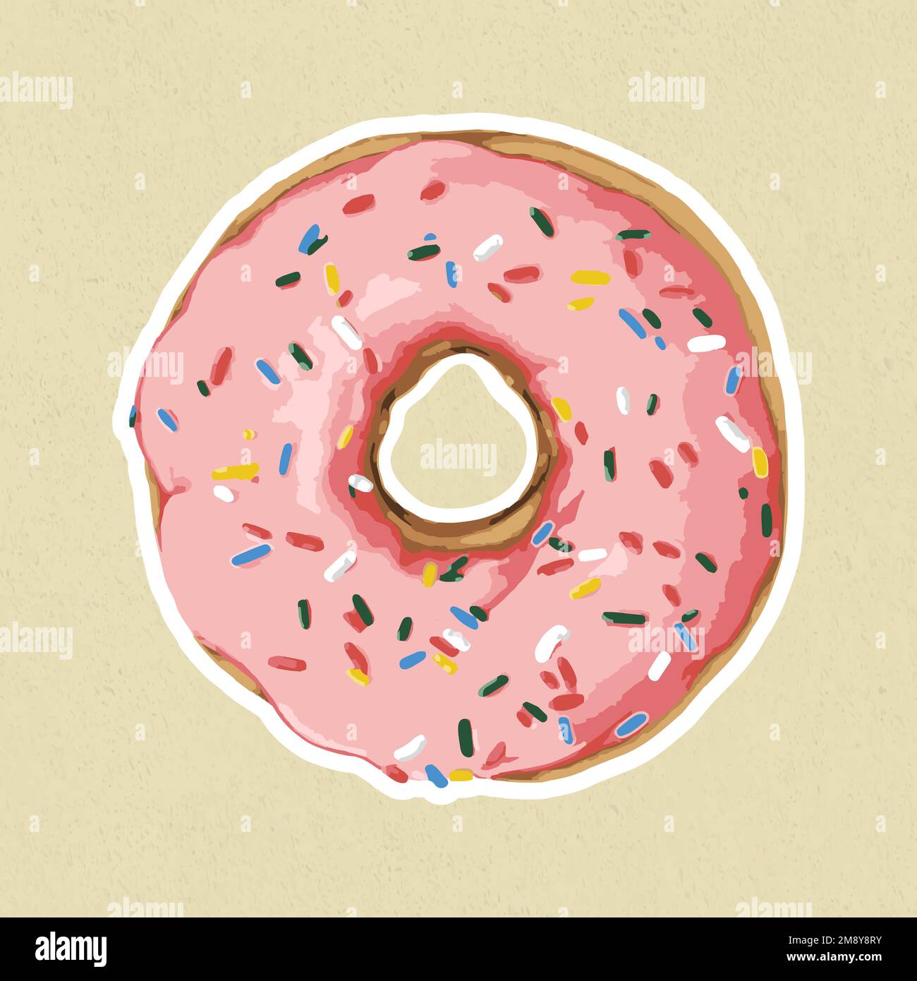 Vectorized pink glazed donut sticker with white border Stock Vector ...