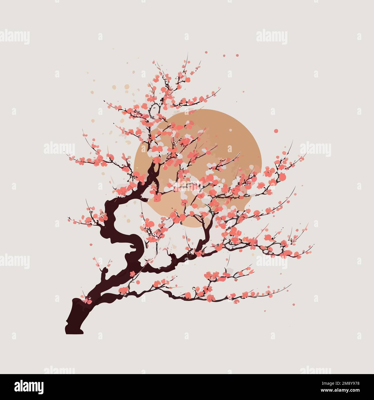 Flowering cherry angiosperm tree in spring closeup with khaki color ...