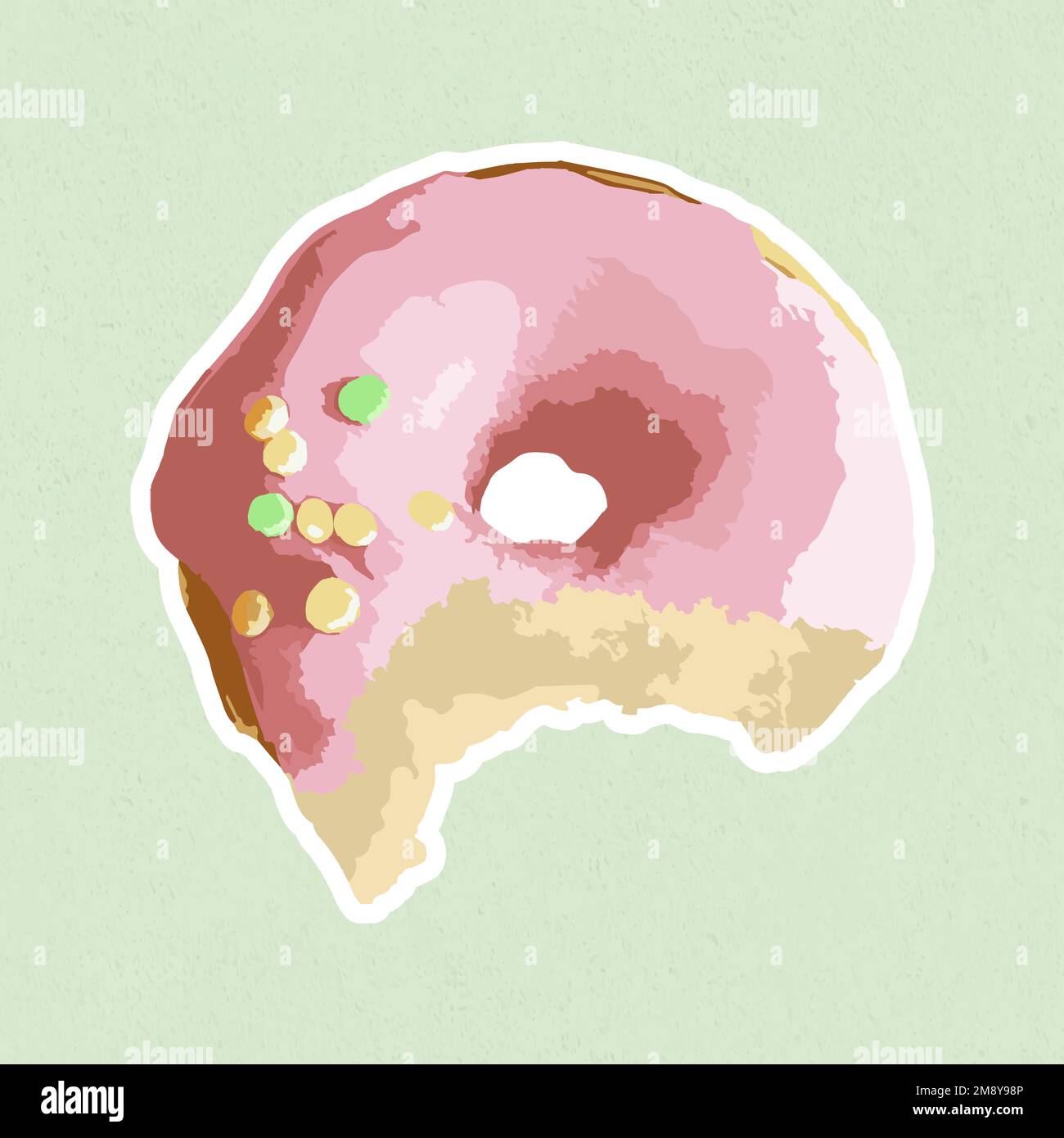 Vectorized bitten pink glazed donut sticker with white border Stock ...