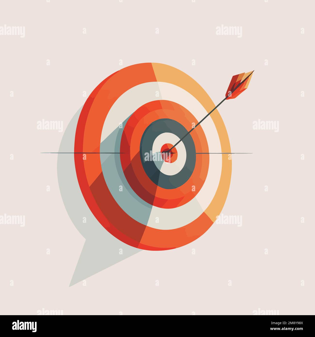 Orange and white target from a wall and an arrow stuck in the center of ...