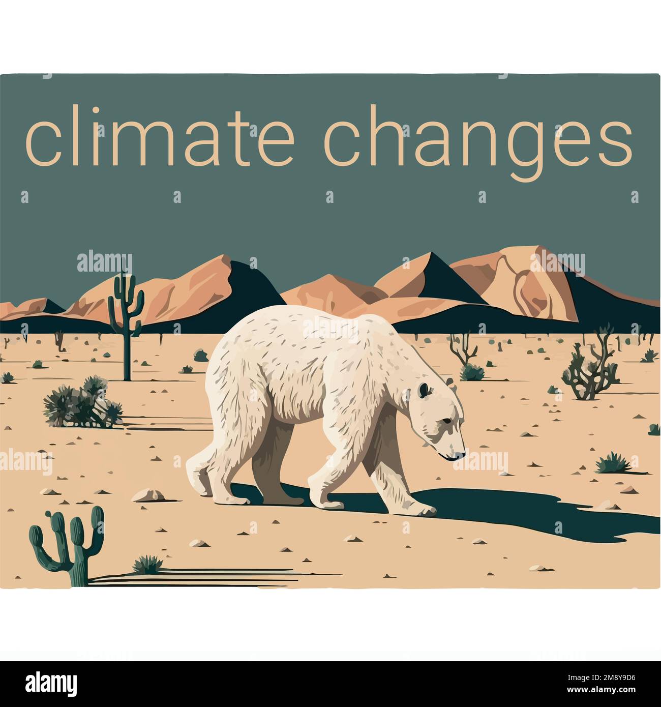 Climate change awareness card with illustration of a polar bear in the ...