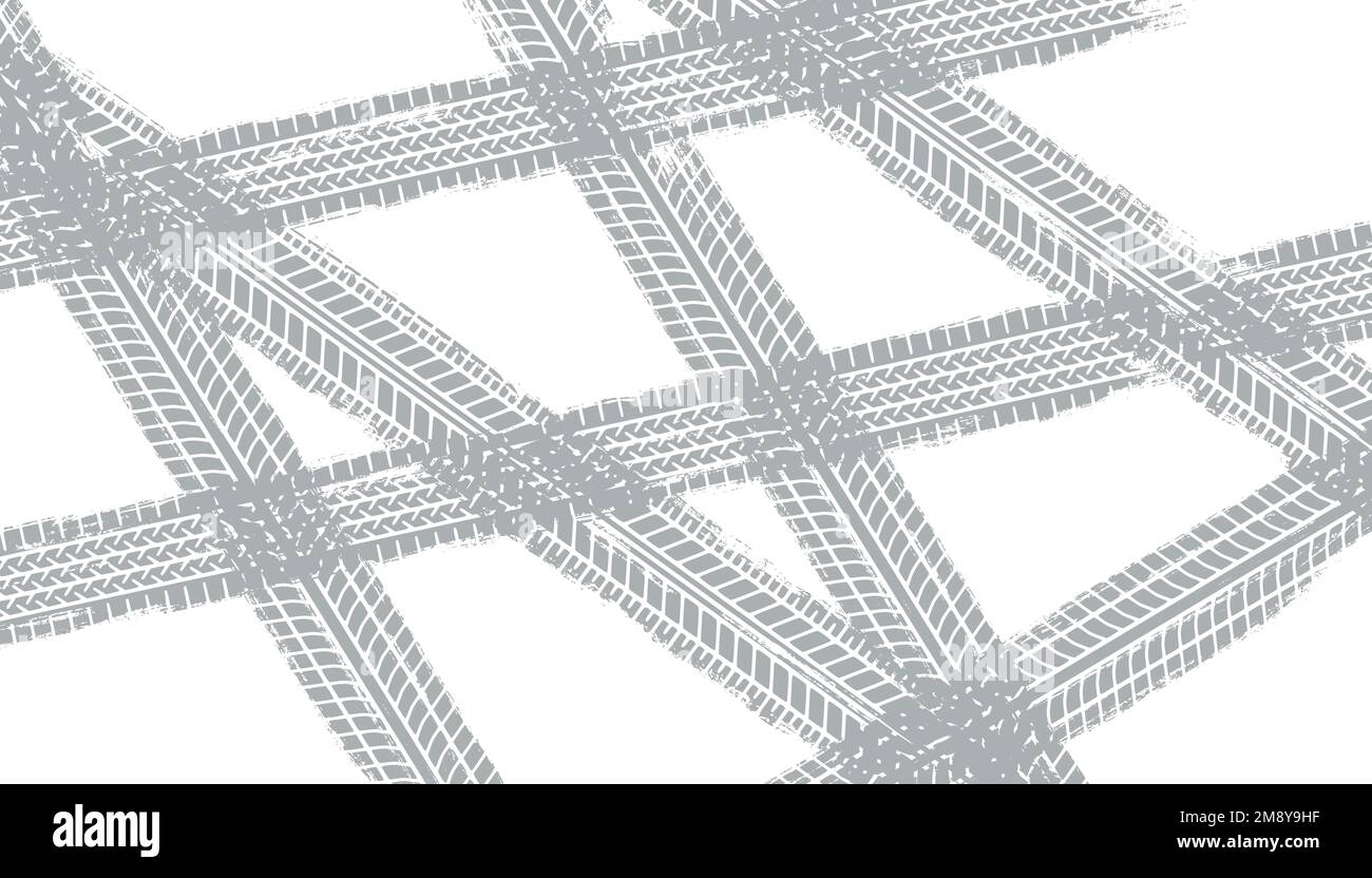 Auto tire tread grunge element. Car and motorcycle tire pattern, wheel tyre tread track. Black ...