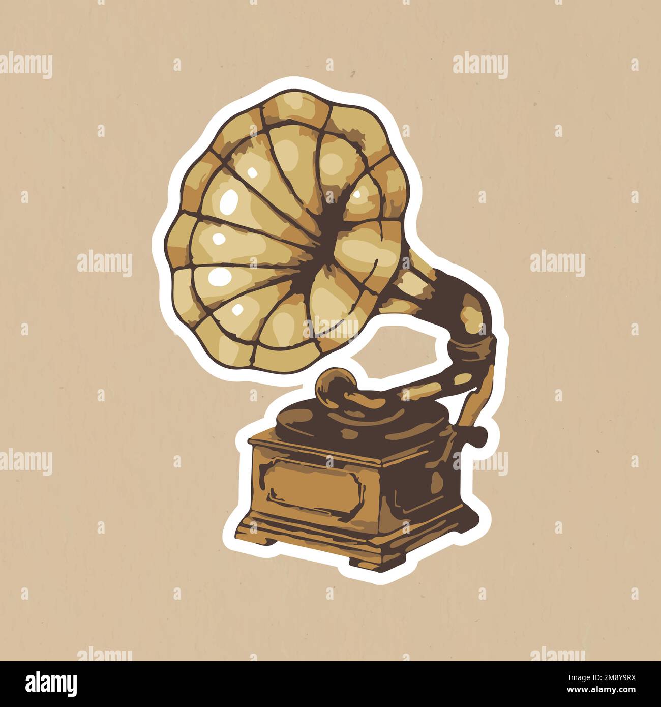 Vectorized vintage Gramophone sticker with a white border Stock Vector ...