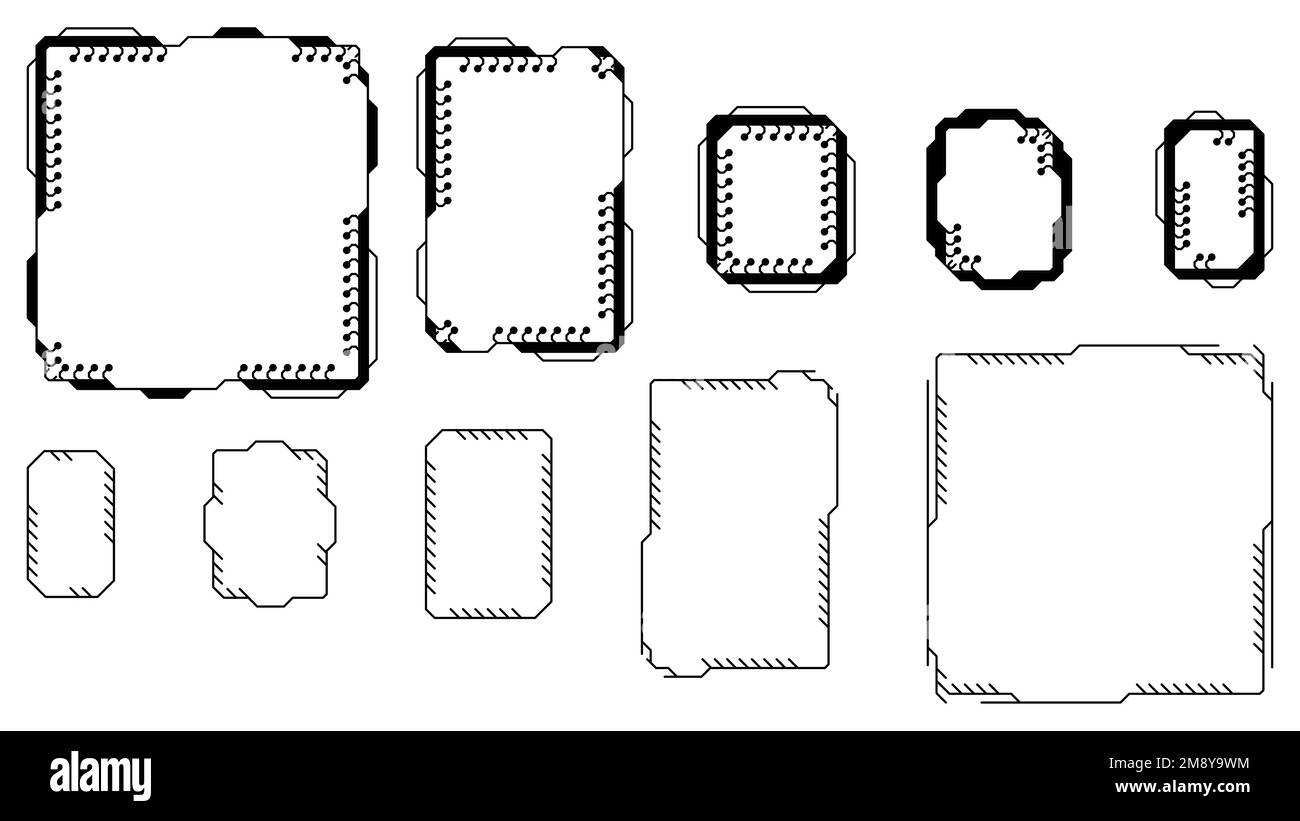 Set of tech frames isolated on white background. Hud frame with pcb ...