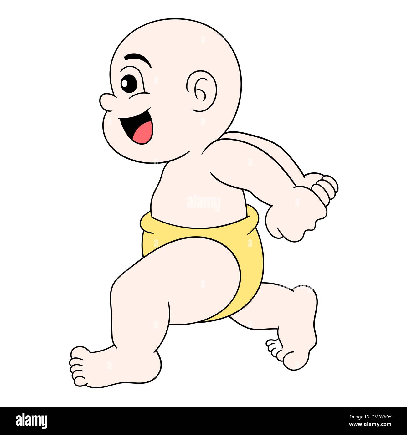 bald baby boy is running around happily. vector design illustration art ...