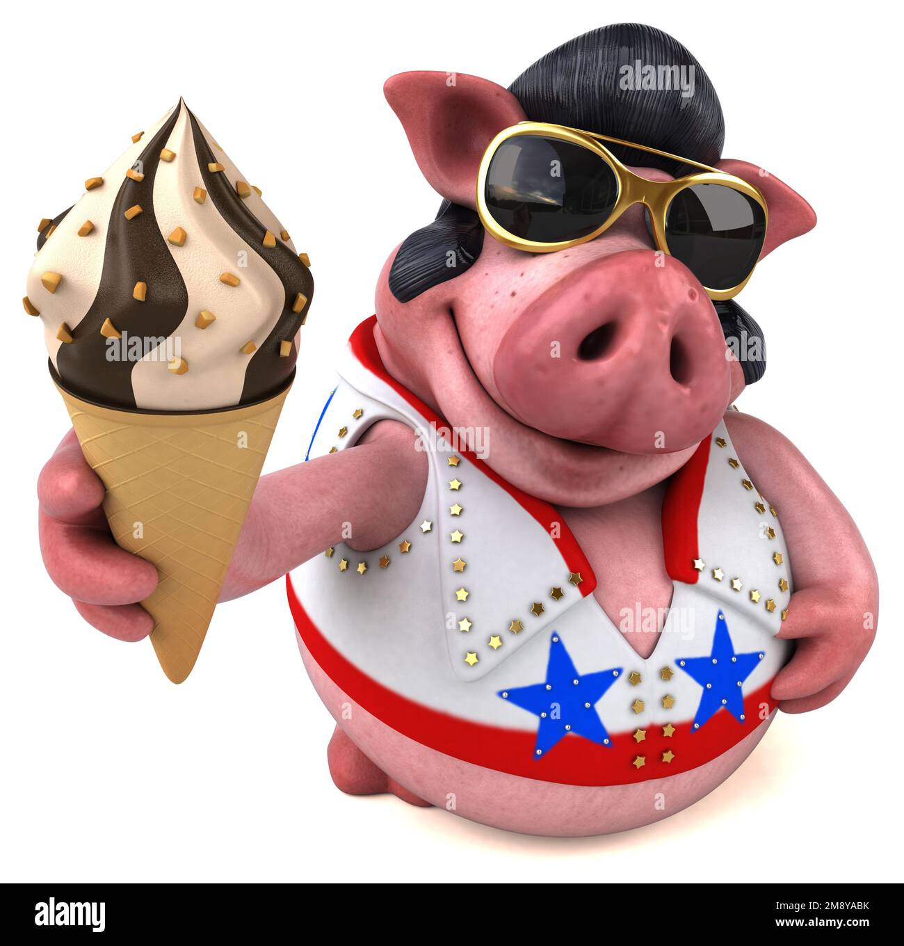 Fun 3D cartoon illustration of a pig rocker Stock Photo - Alamy