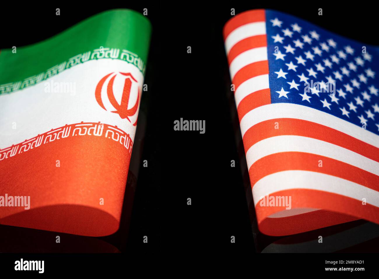 flags of USA and India on a black background. The concept of ...