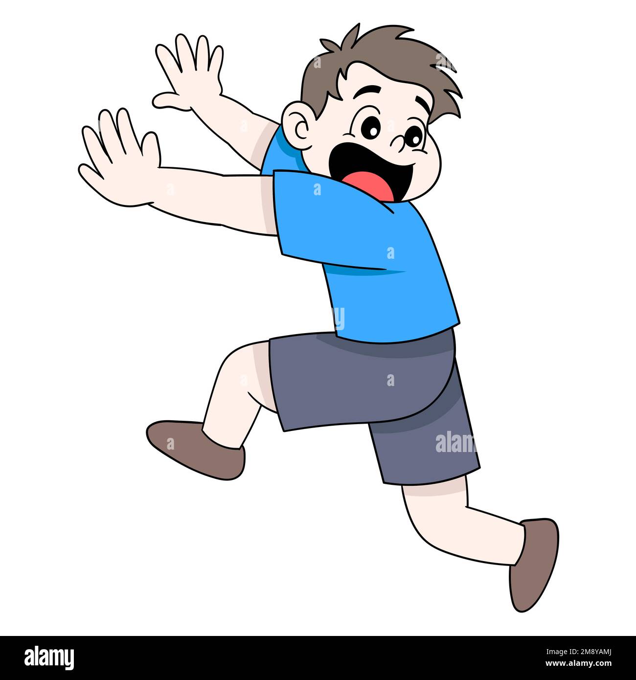Scared Cartoon Boy Running Away