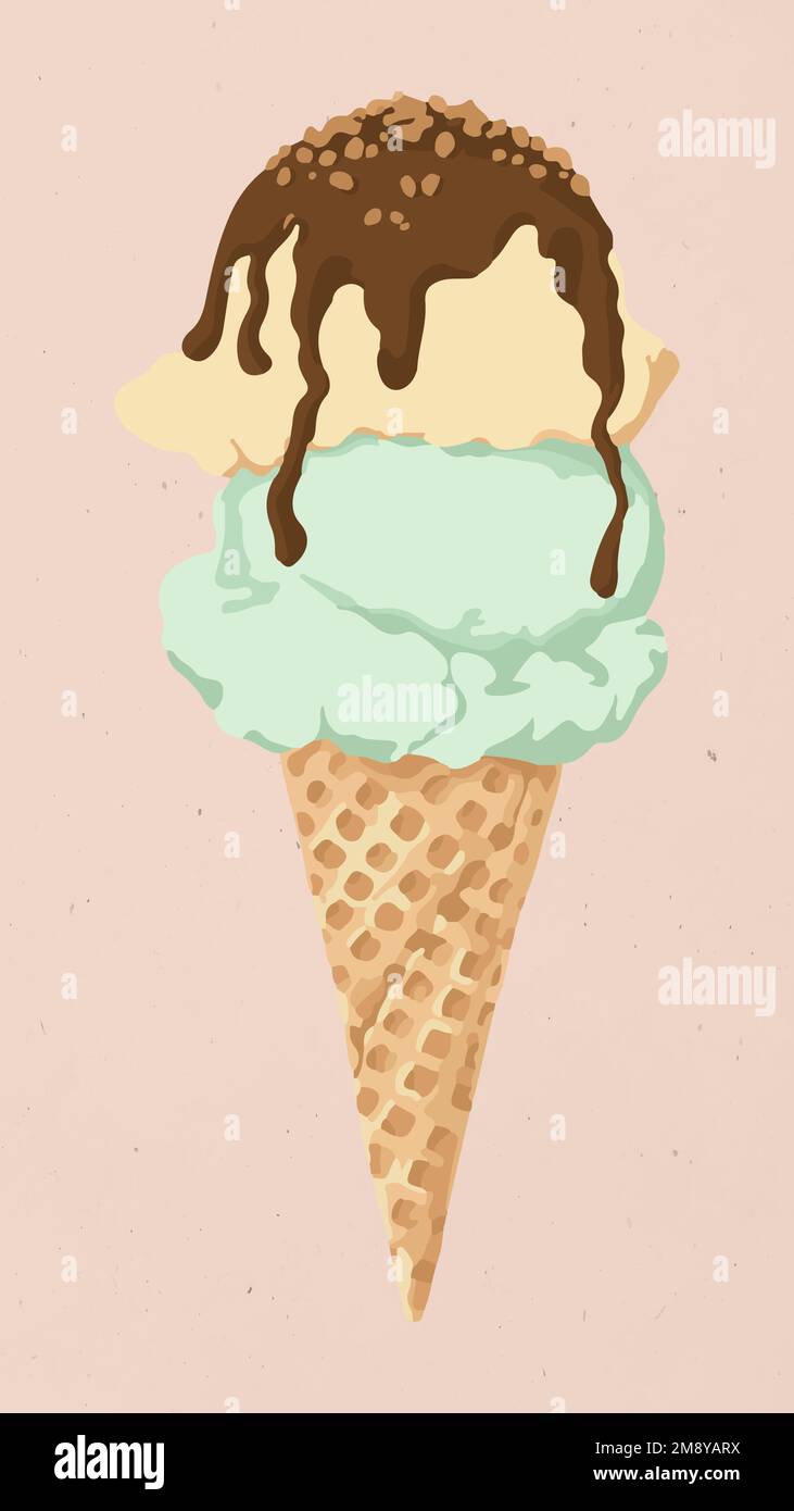 Vectorized Ice Cream Scoops In A Cone Sticker Overlay On A Pink