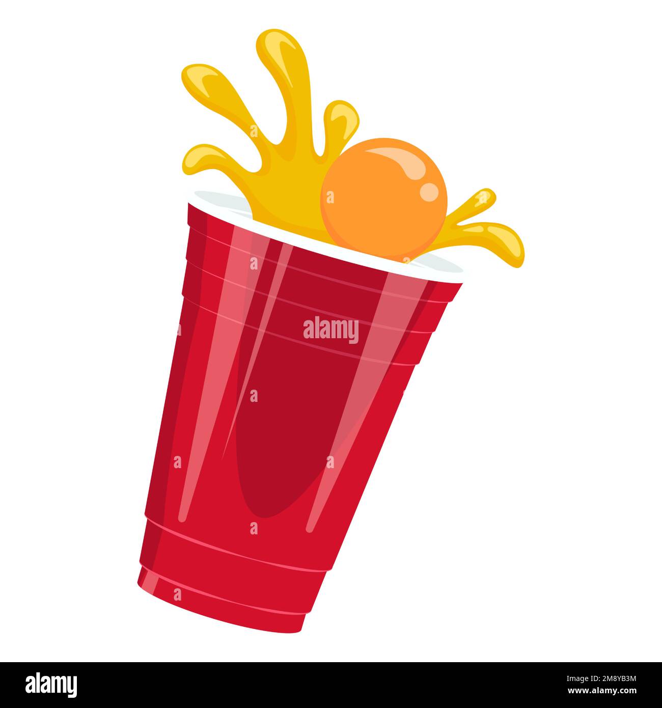 Red Beer Pong Illustration Plastic Cup And Ball With Splashing Beer