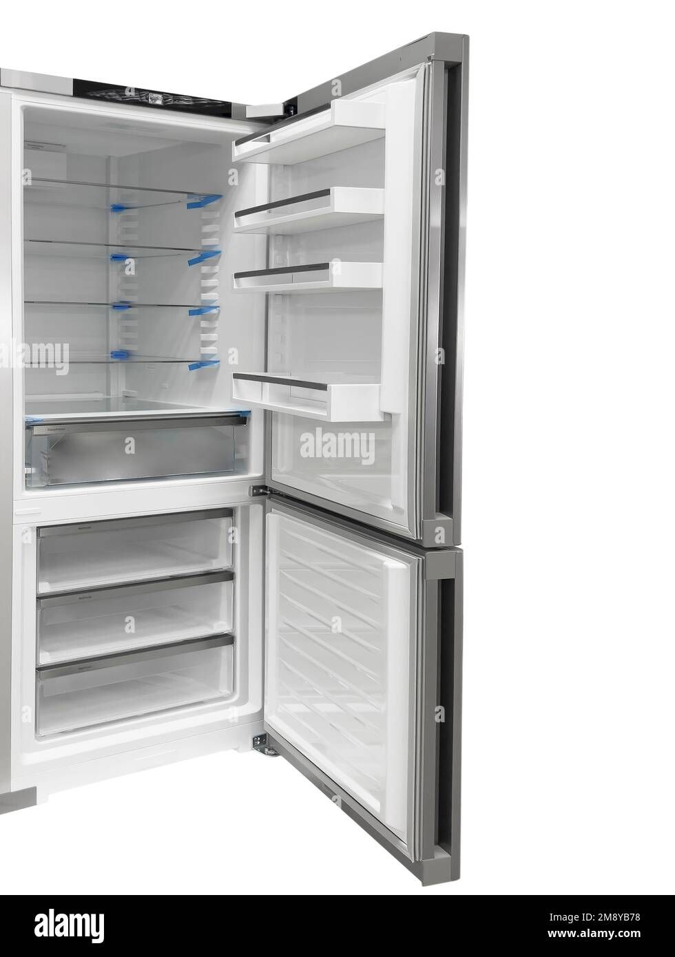 New refrigerator isolated on white background. Front view of modern ...