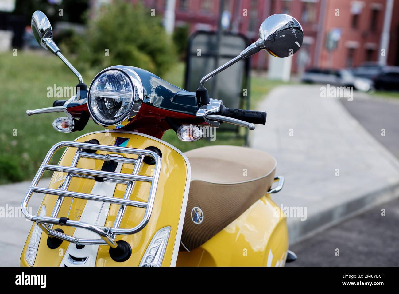 Minsk, Belarus, January 2023 - classic Italian moped vespa yellow ...