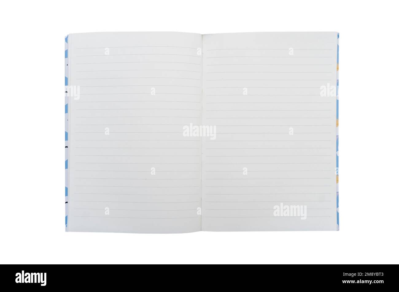 Open notebook empty pages top view. Lined notepad isolated on white ...