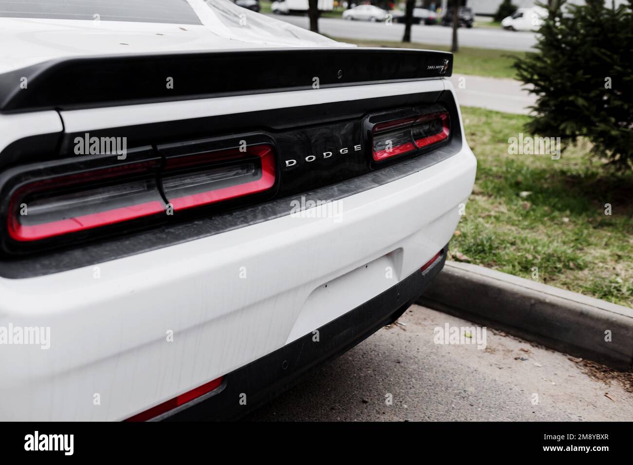 Minsk, Belarus, January 2023 - White Dodge Challenger. american ...