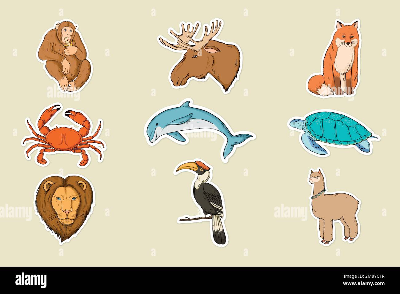 Vector wild animal colorful sticker set Stock Vector Image & Art - Alamy