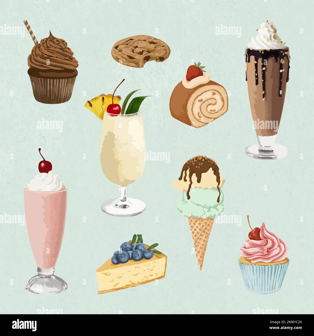 Vectorized dessert sticker overlay set design resources Stock Vector ...