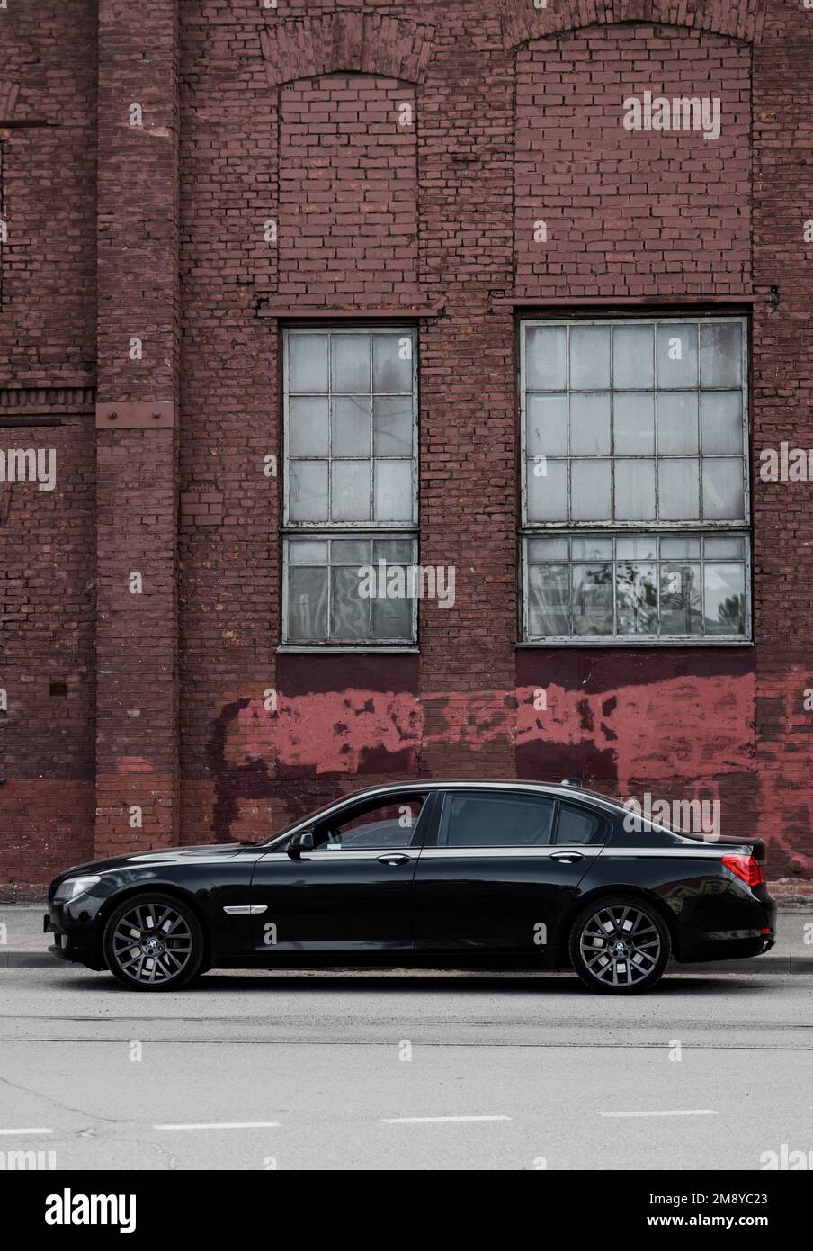 Minsk, Belarus, January 2023 - elegant German BMW car parked near an ...