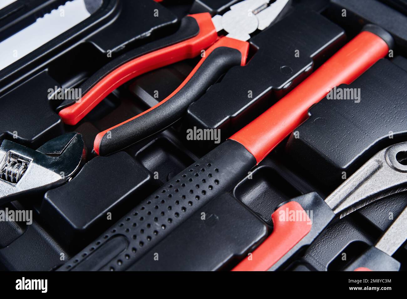 Toolbox with hand instruments for repair, close up. Set of tools for ...