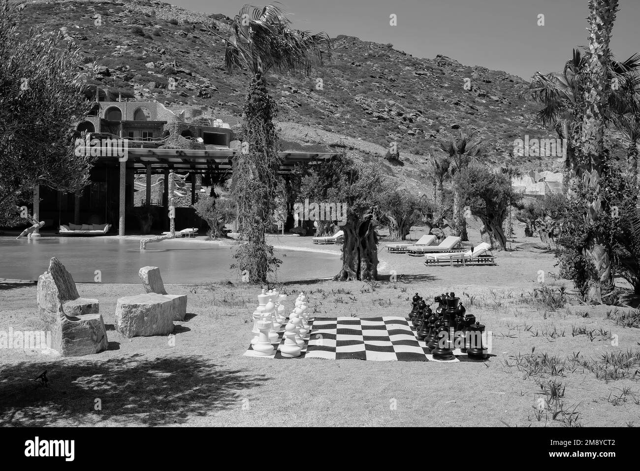 Ios, Greece - June 6, 2021 : View of a life size giant chessboard at a ...