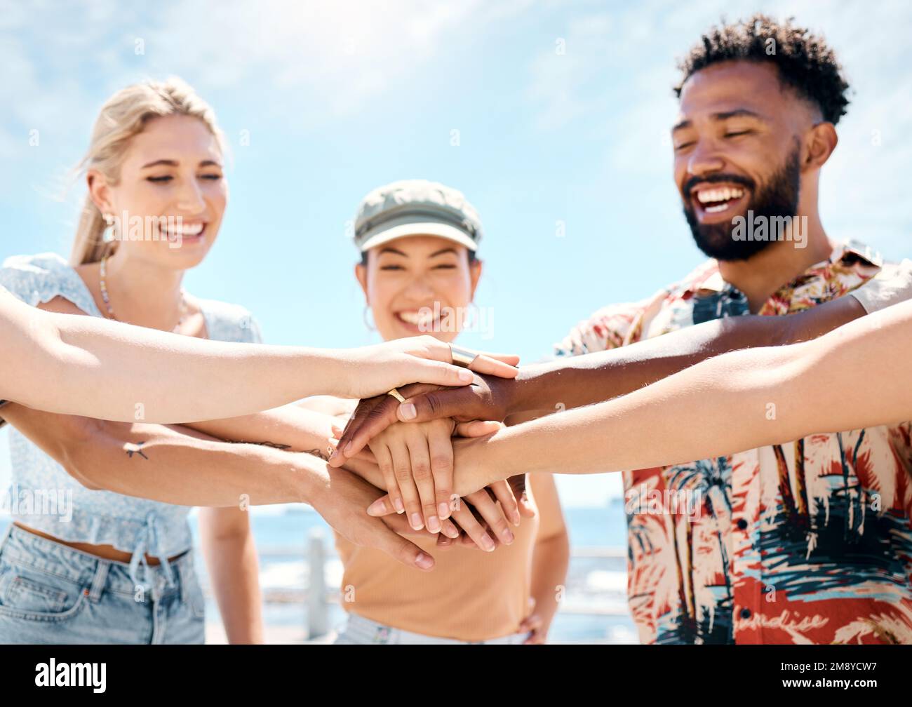 Let the fun begin. a diverse group of friends standing together and ...