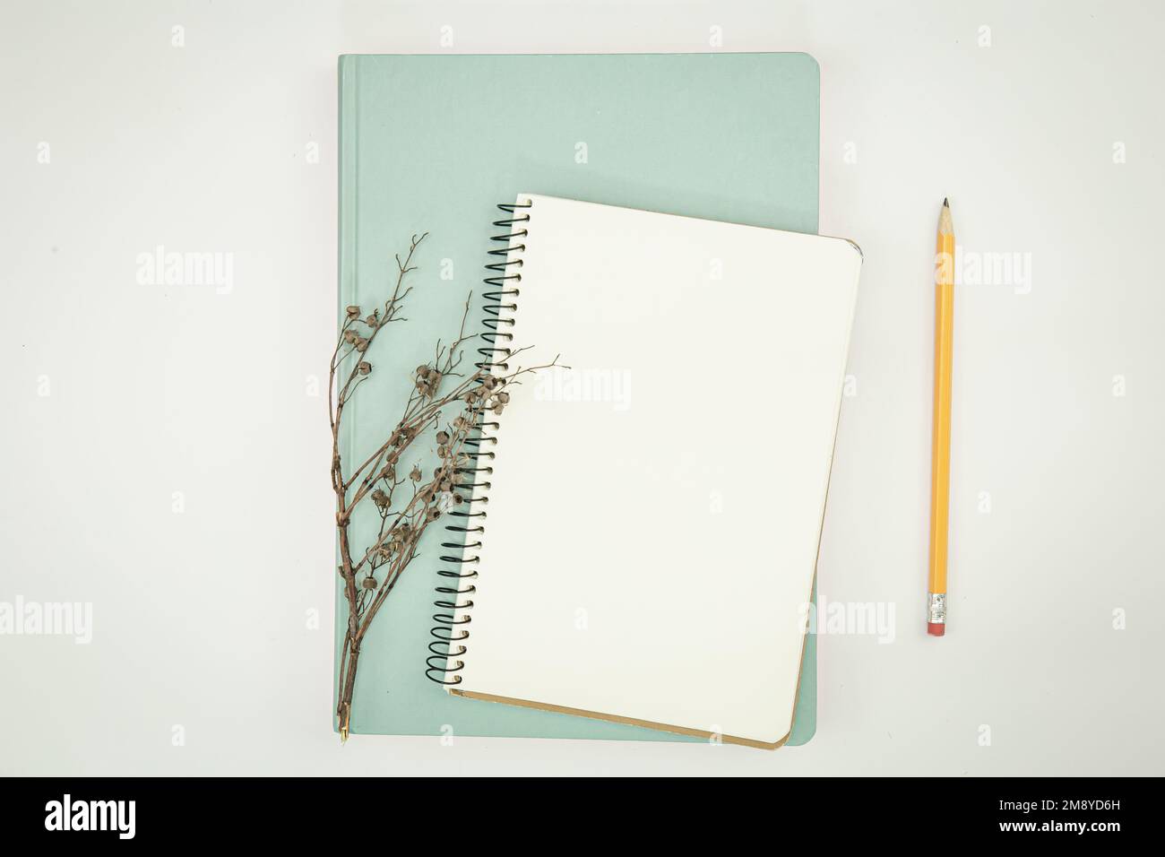 Minimalistic background with blank notepad, flat lay Stock Photo - Alamy