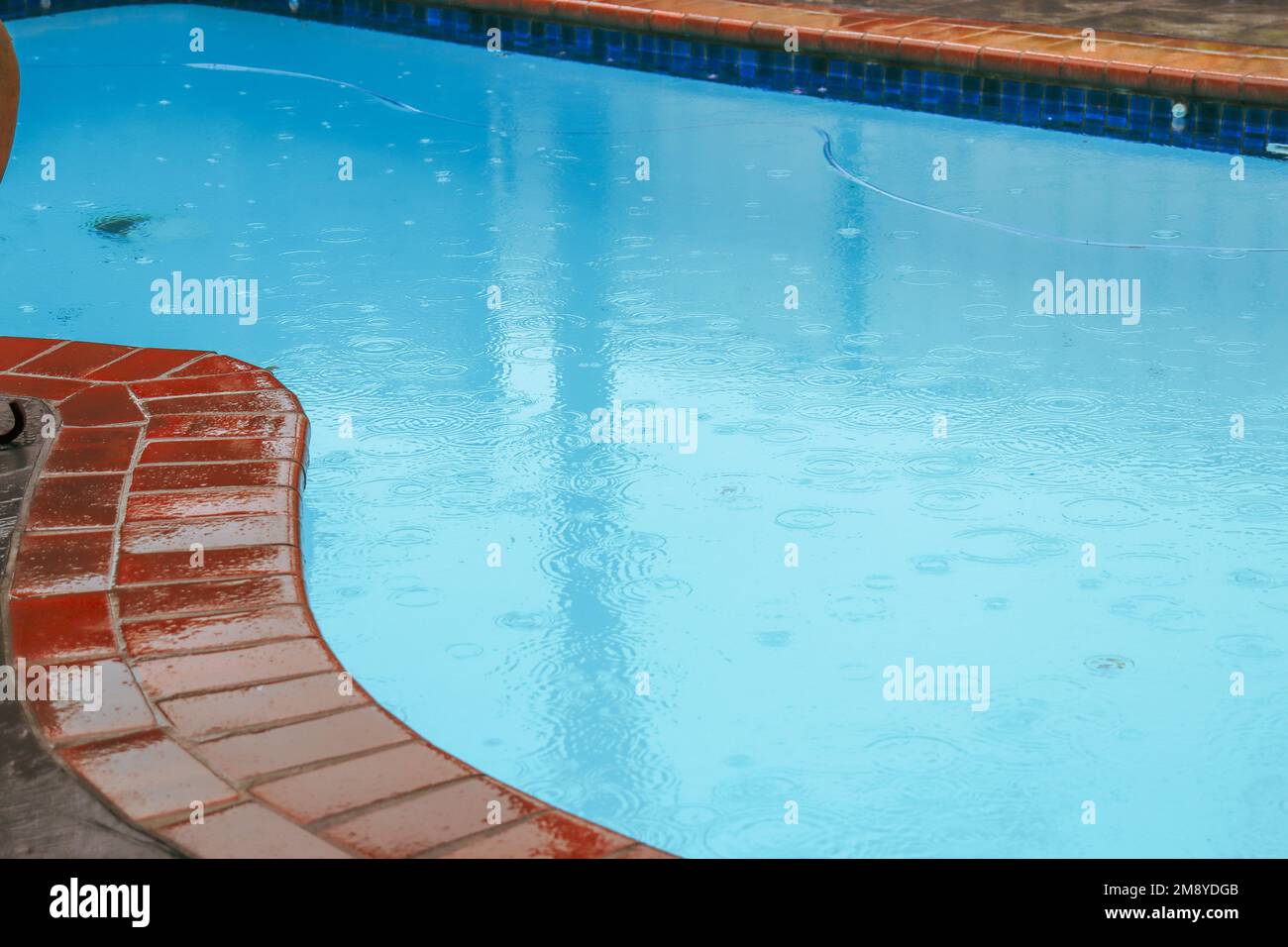 A beautiful view of raindrops on the water in the pool Stock Photo - Alamy