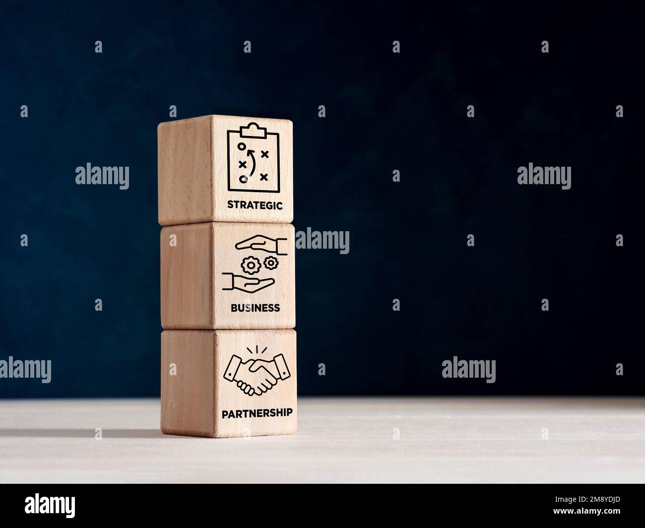 Strategic business partnership and growth concept. Business partnership and strategy icons on ...