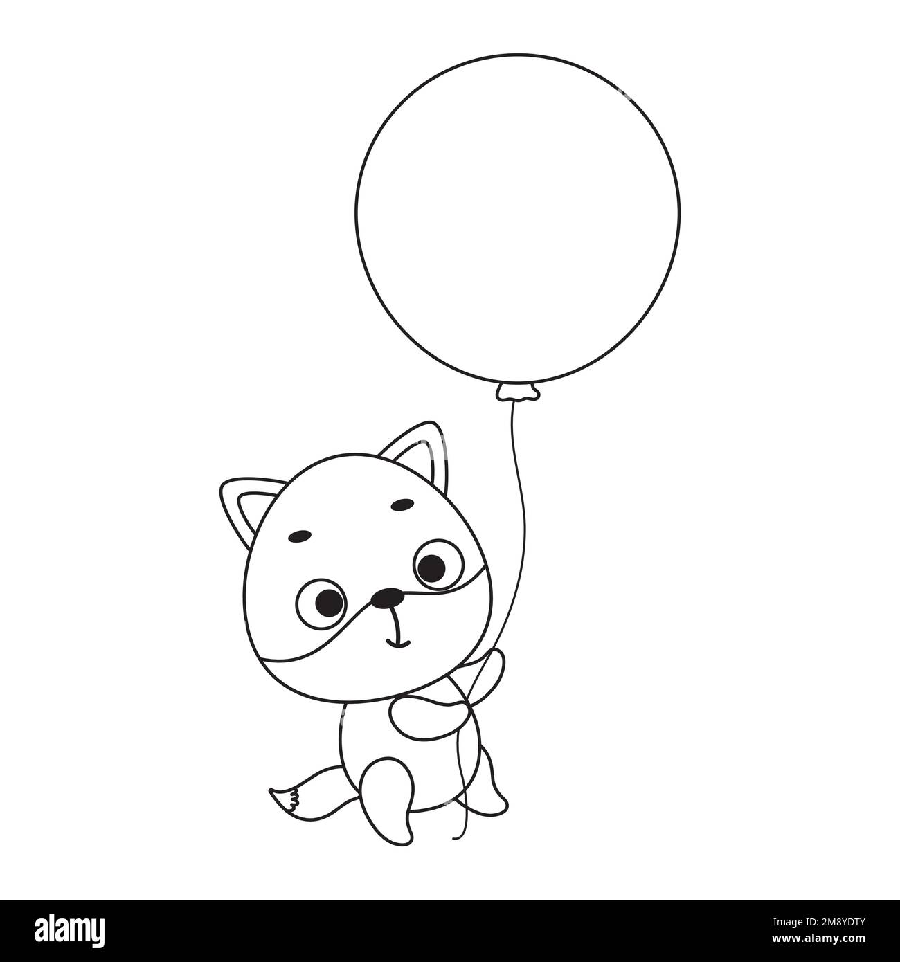 Coloring page cute little fox flies on balloon. Coloring book for kids ...