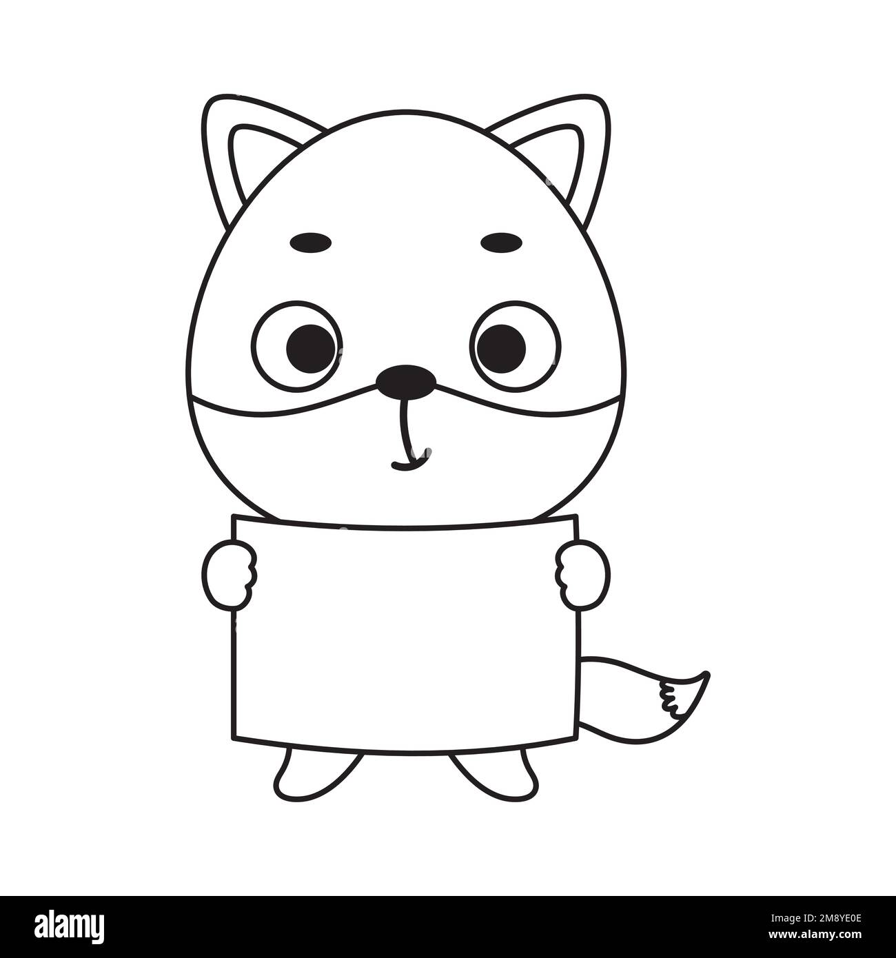Coloring page cute little fox holds paper sheet. Coloring book for kids ...