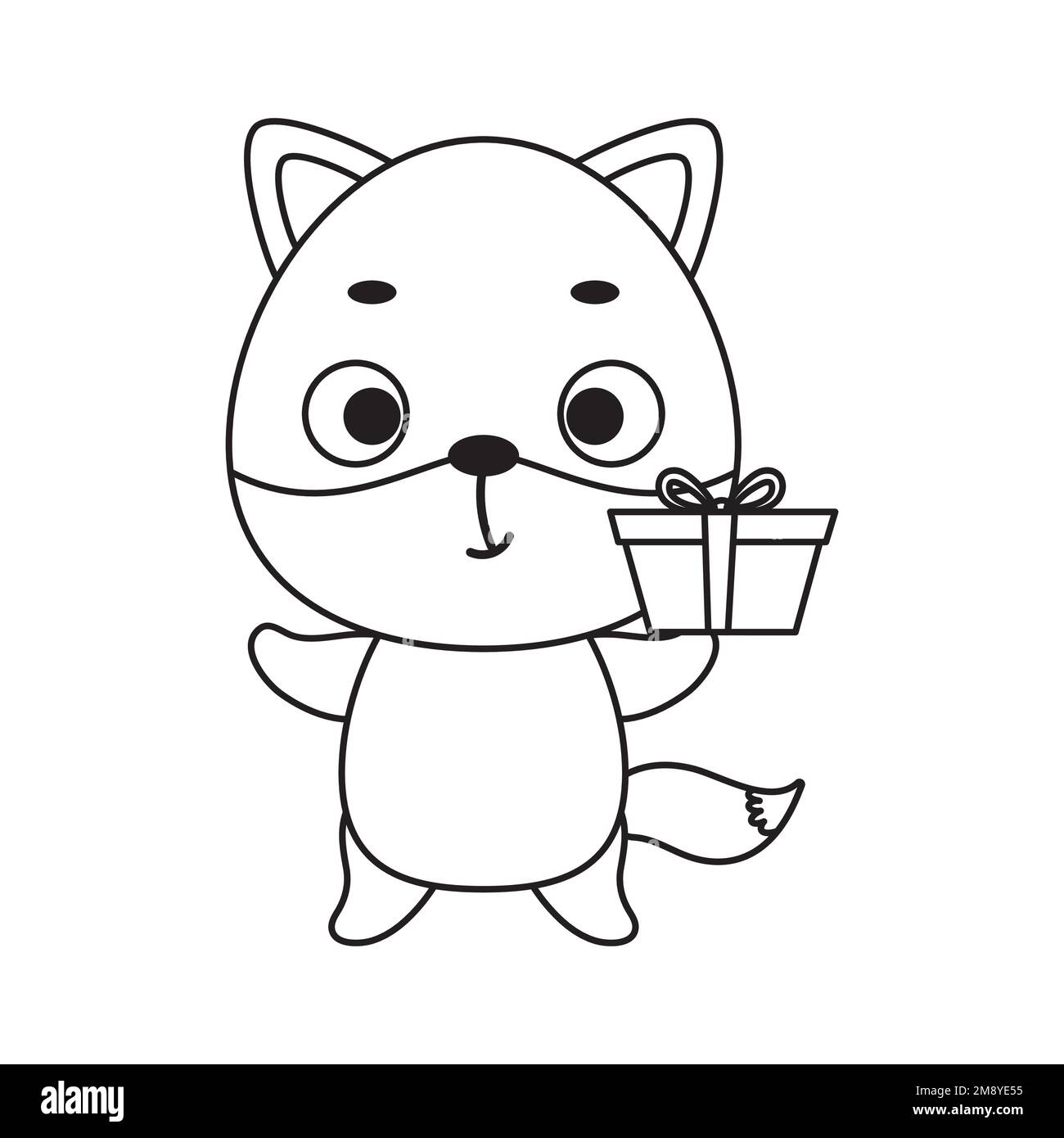 Coloring page cute little fox with gift box. Coloring book for kids ...