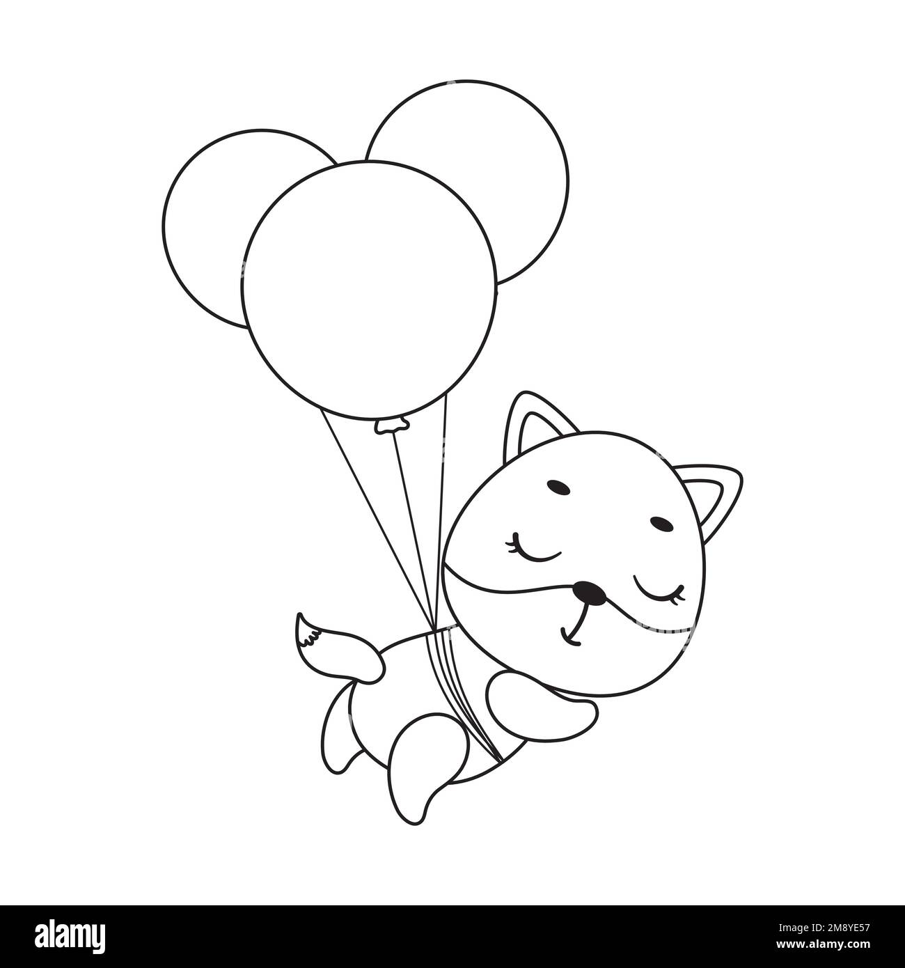 Coloring page cute little fox flying on balloons. Coloring book for ...
