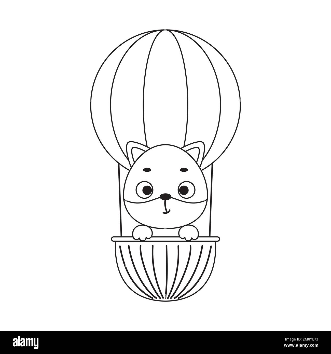 Coloring page cute little fox flying on hot air balloon. Coloring book ...