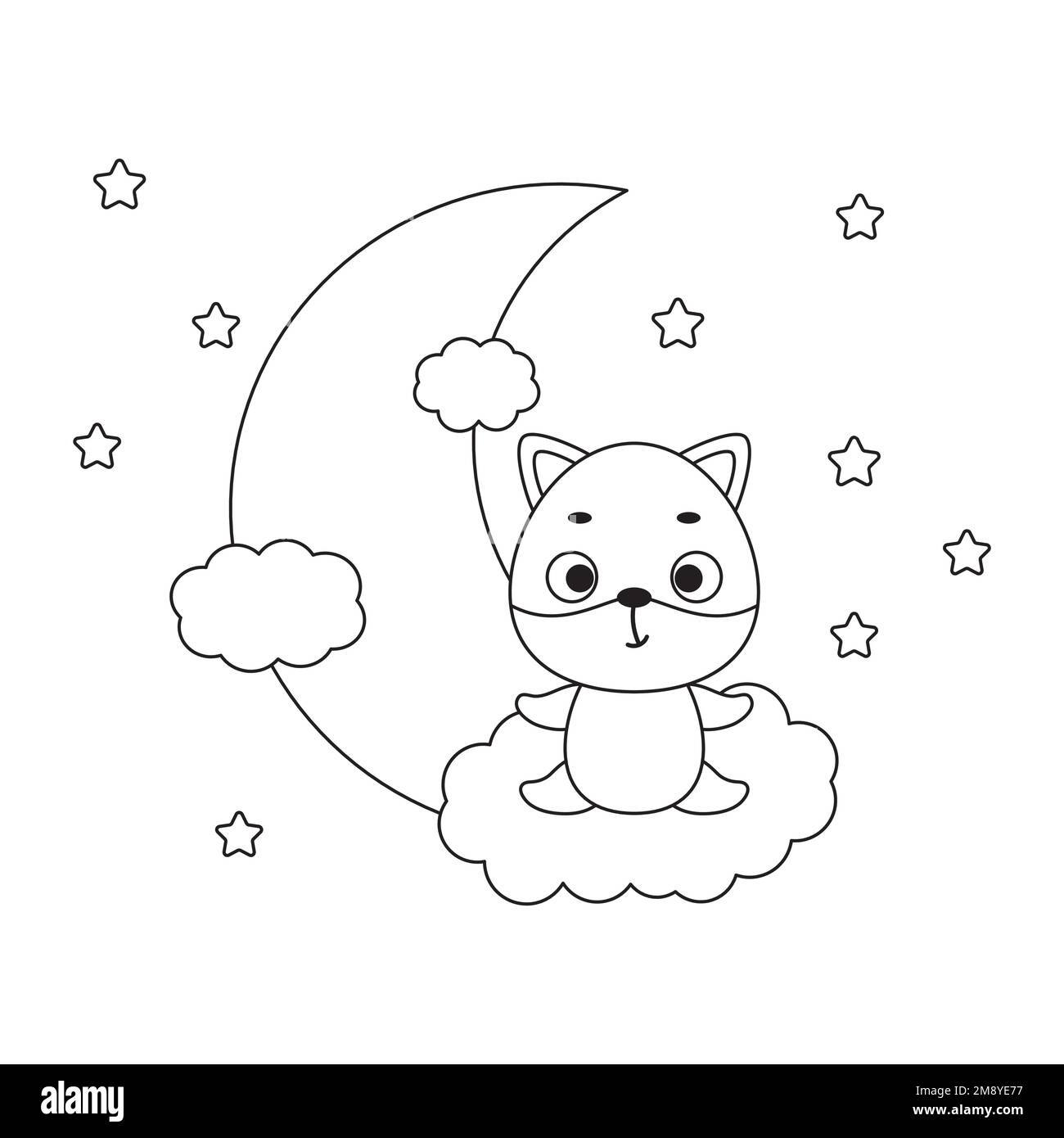Coloring page cute little fox sitting on cloud. Coloring book for kids ...