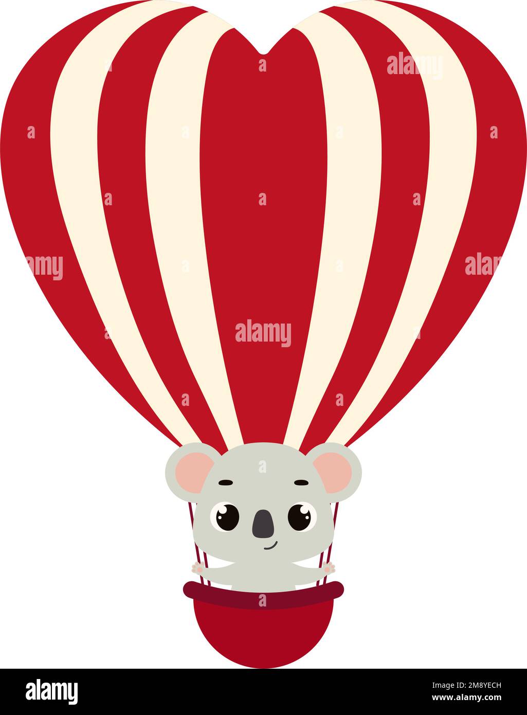 Cute little koala fly on heart hot air balloon. Cartoon animal ...
