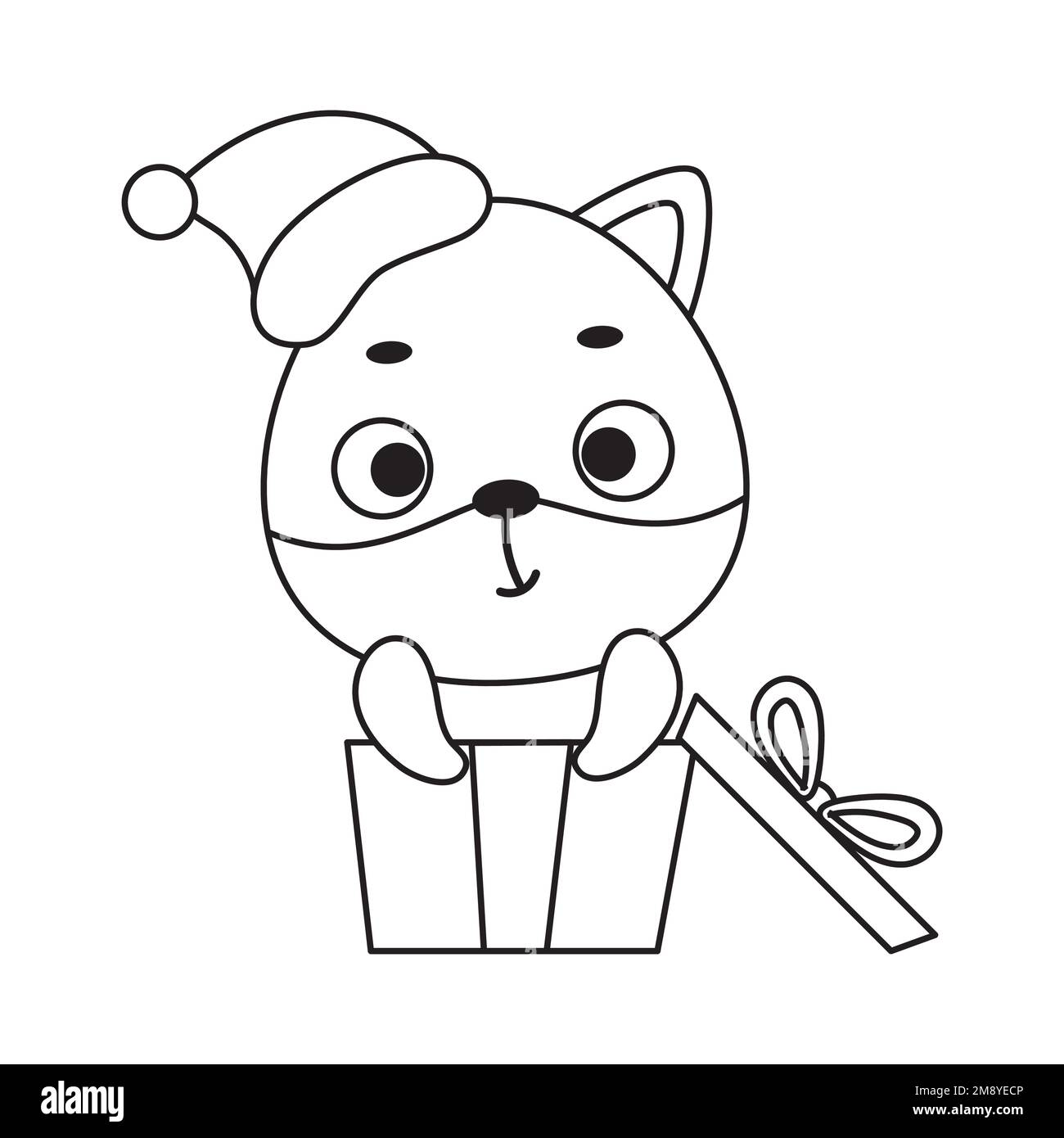 Coloring page cute little fox sitting in gift box. Coloring book for ...