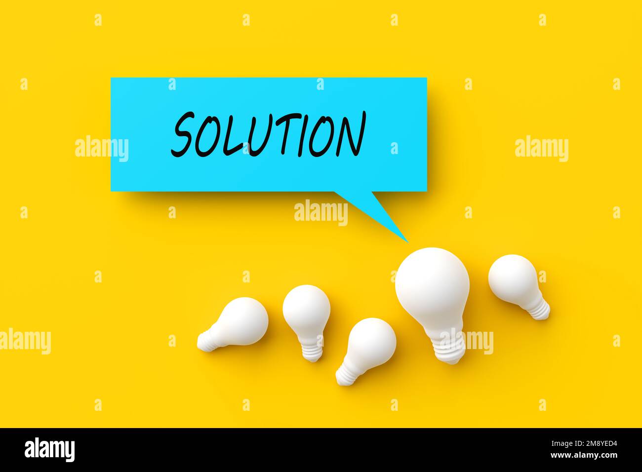 Light bulbs with a speech bubble with the word solution. Finding creative business solutions ...