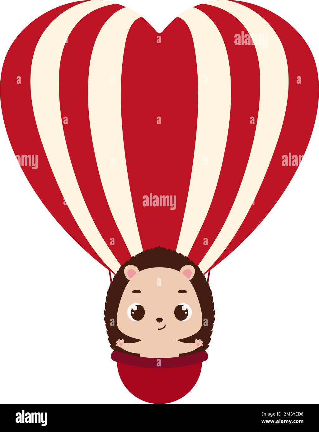 Cute little hedgehog fly on heart hot air balloon. Cartoon animal ...