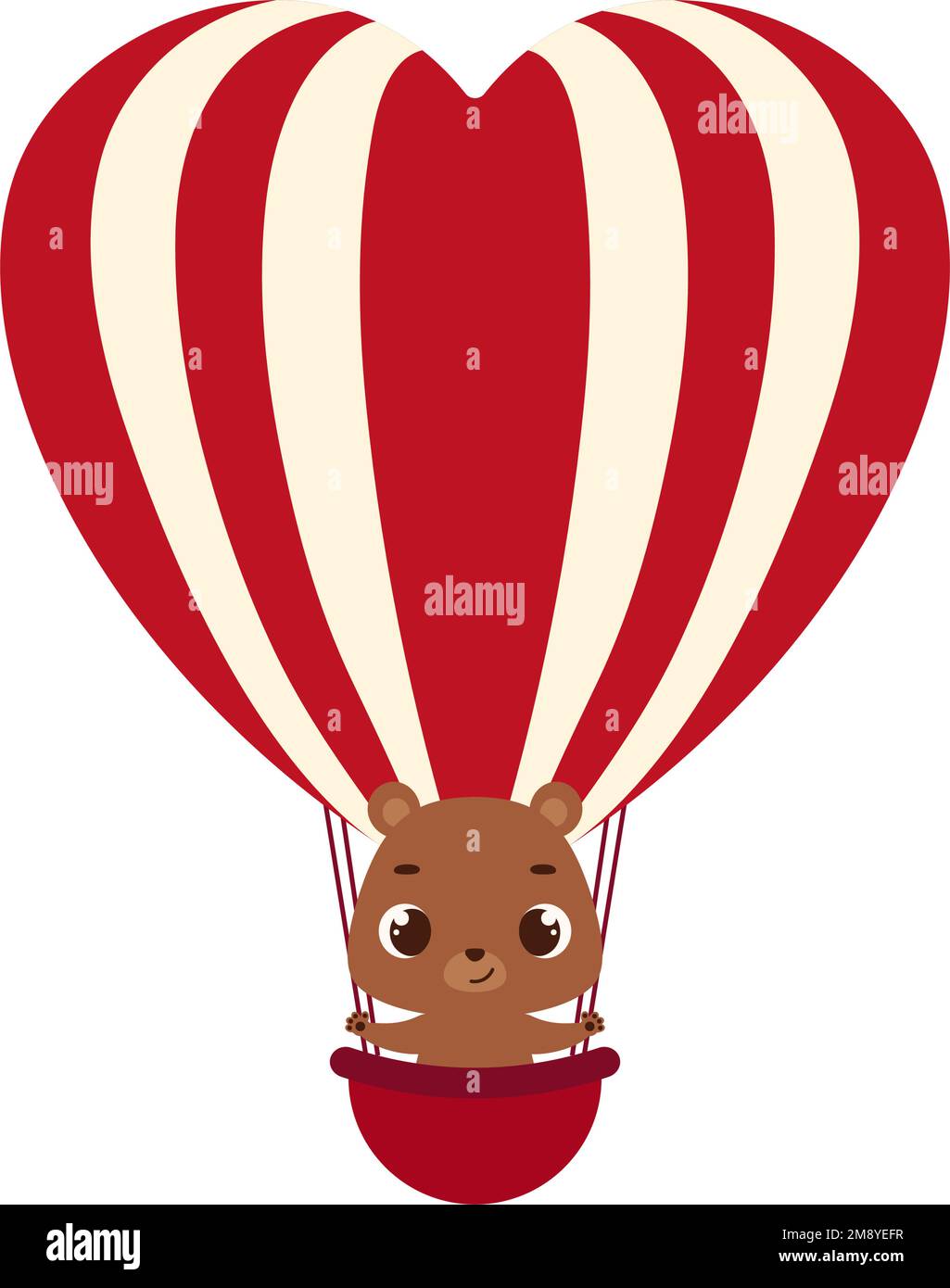 Cute little bear fly on heart hot air balloon. Cartoon animal character ...