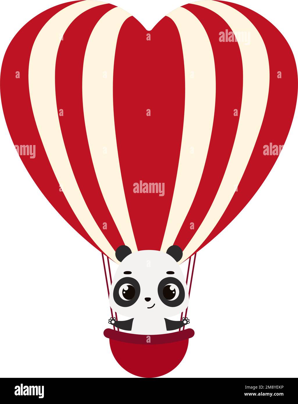 Cute little panda fly on heart hot air balloon. Cartoon animal ...