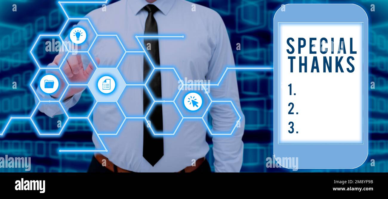 Sign displaying Special Thanks. Word for expression of appreciation or ...